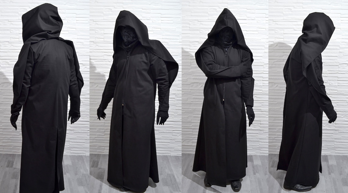 UNSAINT Coat ( Extra Large Hood Mens Black Magic Dark Wizard Longcoat ...