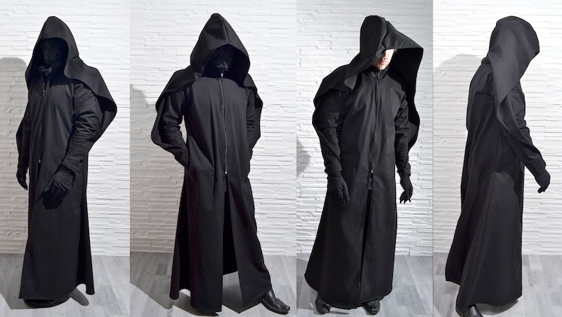 UNSAINT Coat ( Extra Large Hood Mens Black Magic Dark Wizard Longcoat ...