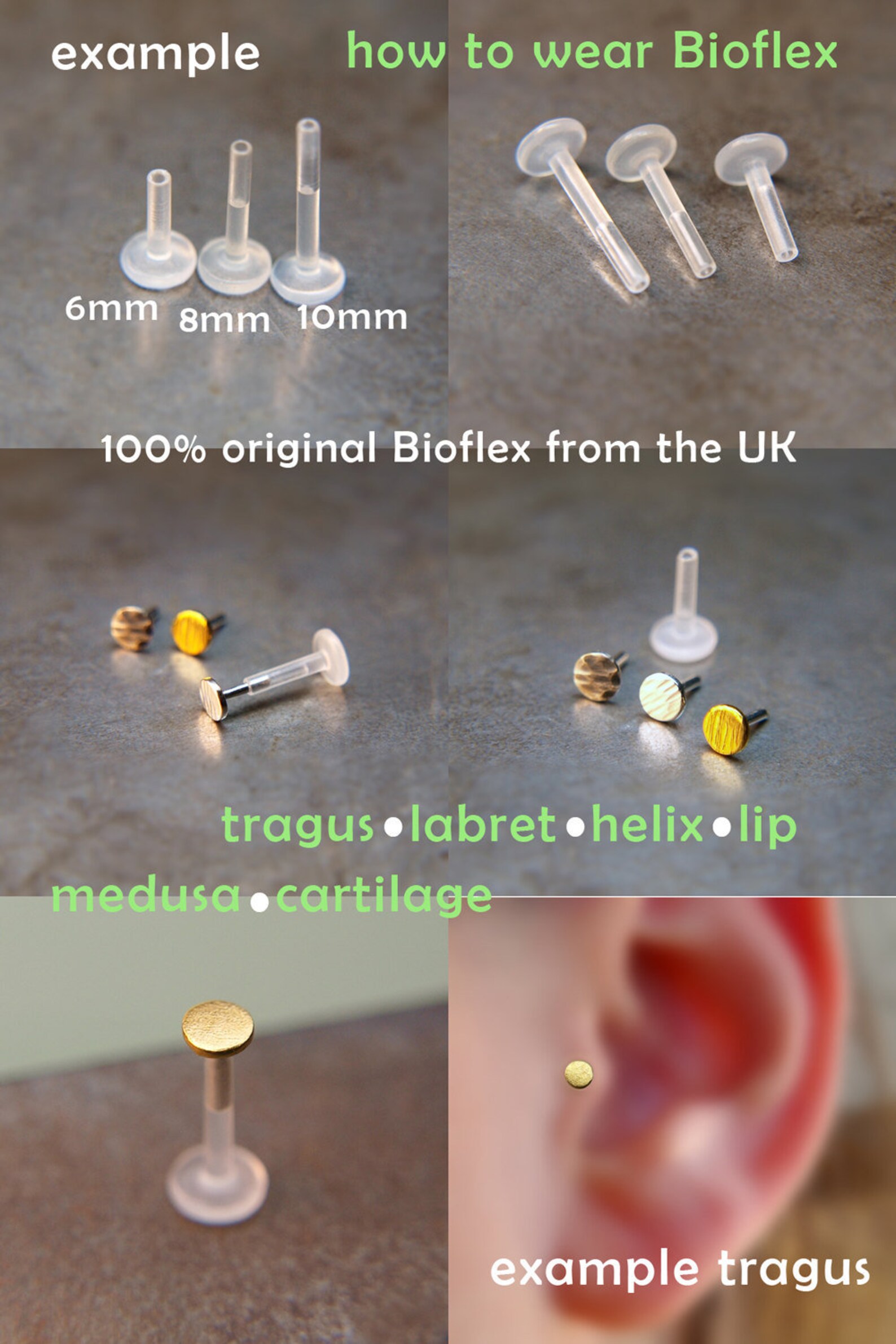 2pcs 3mm Push-in Bioflex Labret Lip Ring Ear Cartilage Tragus | Etsy