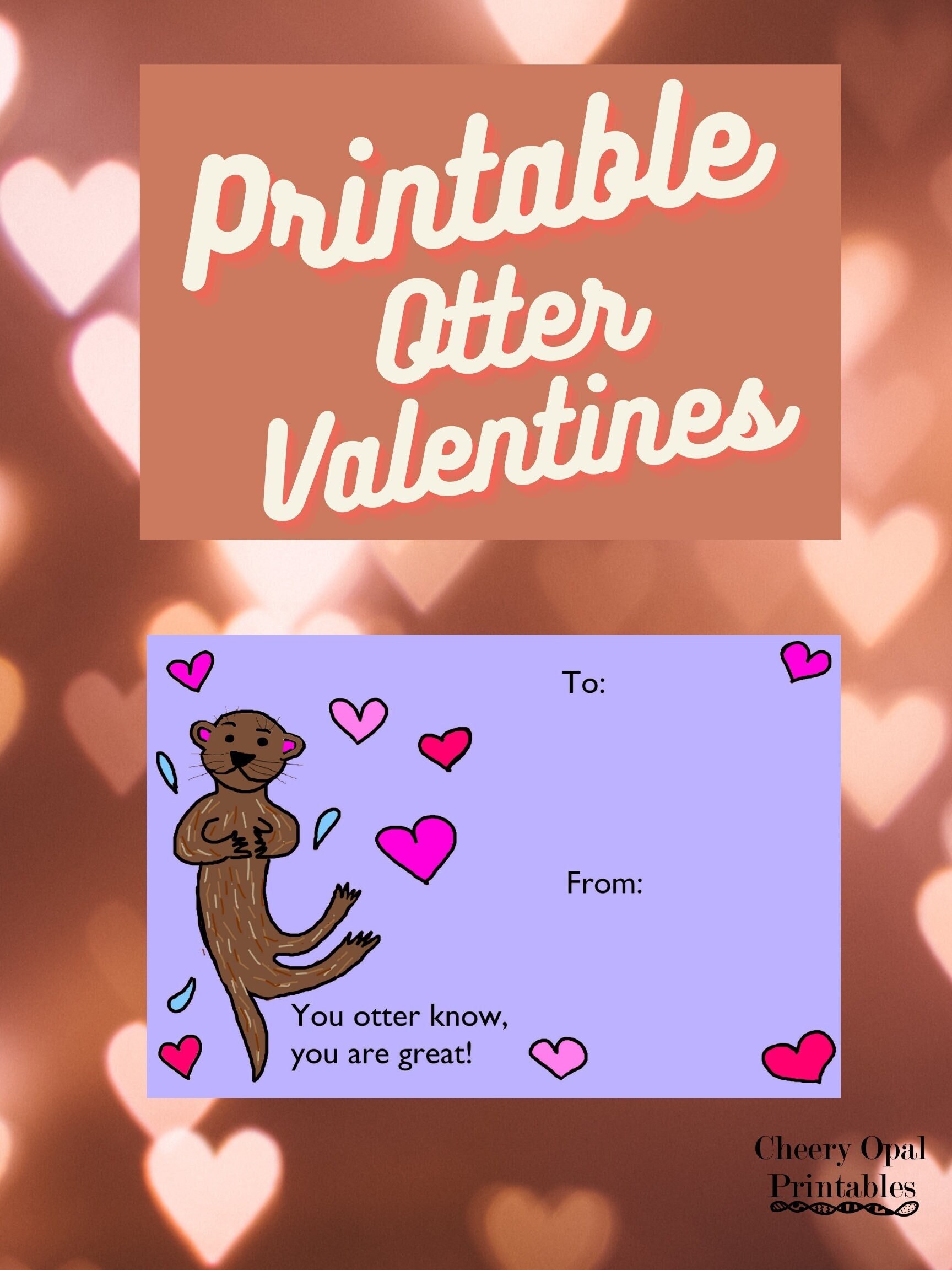 Printable Kids Classroom Valentine Cards Otter Valentines Day Cards ...