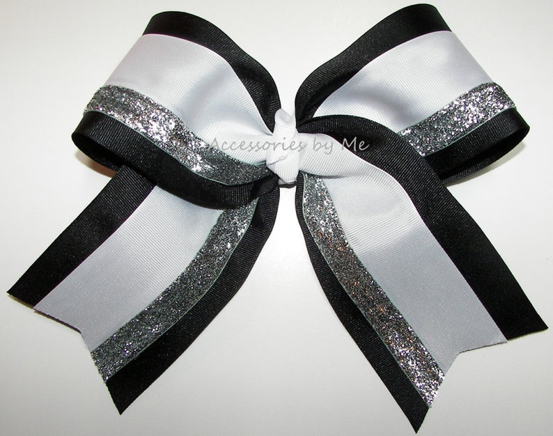 Black Cheer Bows Black White Cheer Clips Black White Silver - Etsy