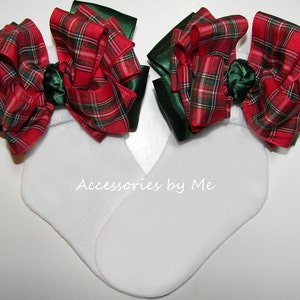 Plaid Bow Socks, Christmas Bow Socks, Cameron Clan Tartan Red Green Bow ...