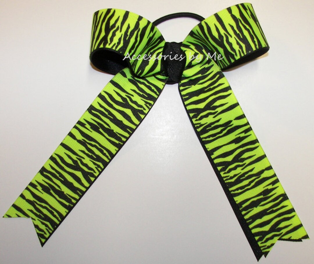 Zebra Neon Green Cheer Bow, Neon Green Black Cheer Bow, Tigers Neon ...