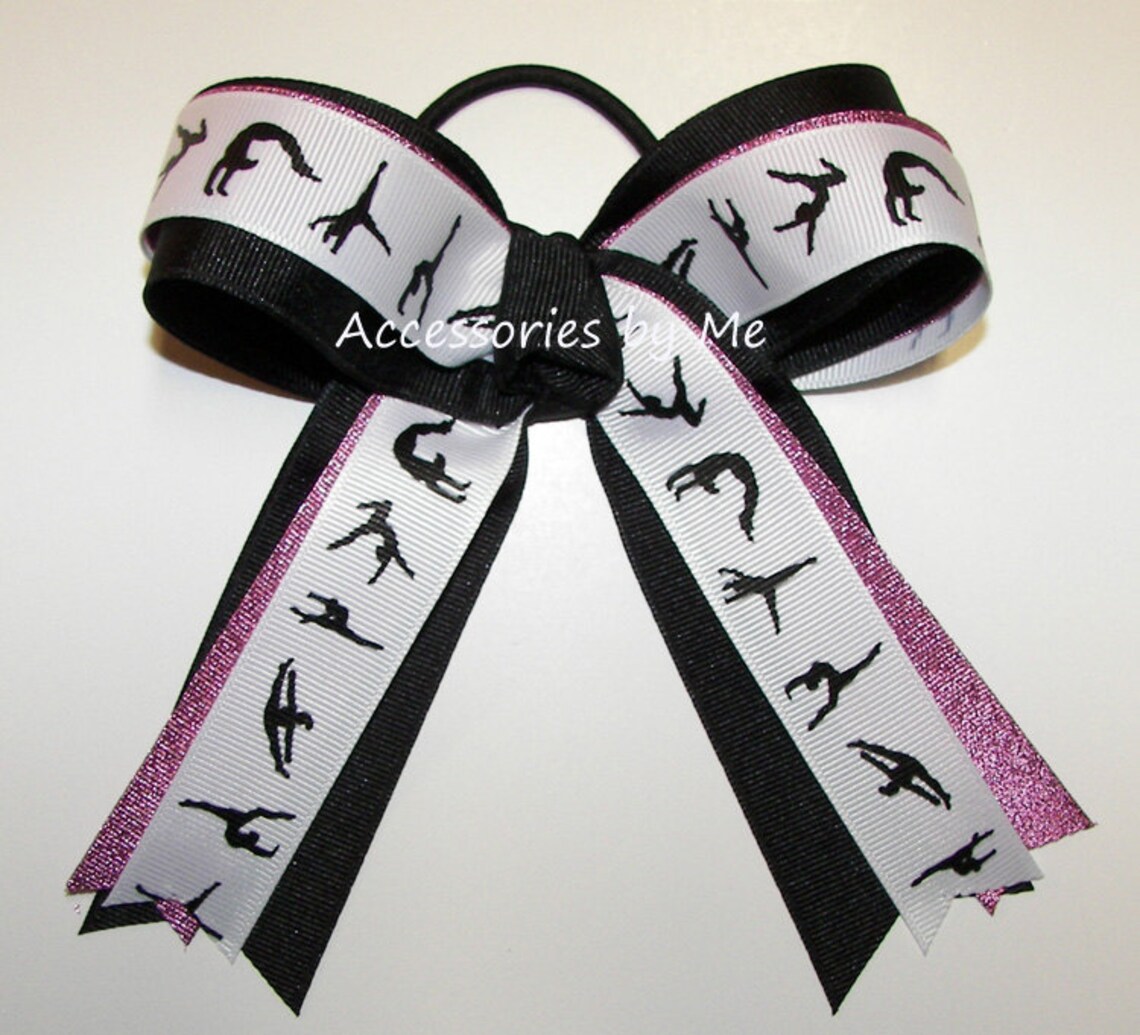 Gymnastics Bow Gymnast Pink Black Bow Gymnastics Black Hot - Etsy