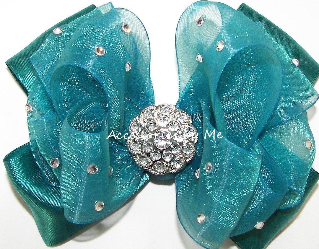 Glitzy Teal Hair Bow Pageant Teal Hair Bows Teal Green - Etsy