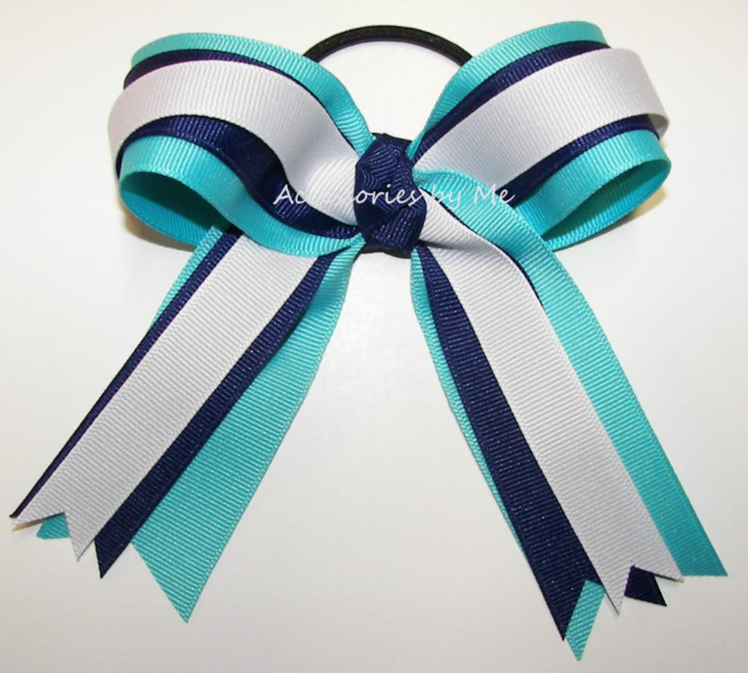 Bulk Cheer Bow, Blue Cheer Bow, Turquoise Navy Blue White Hair Ribbon ...