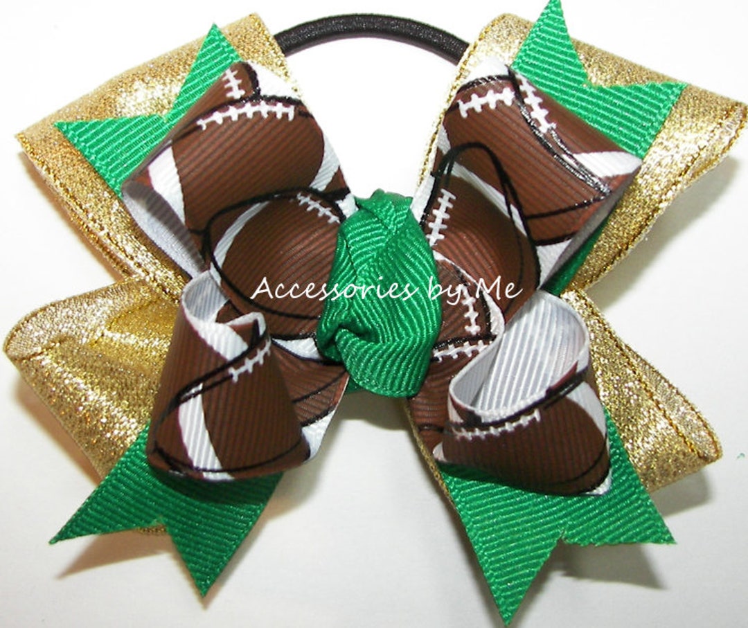 Football Cheer Bow, Football Green Gold Bow, Football Cheer Ponytail ...