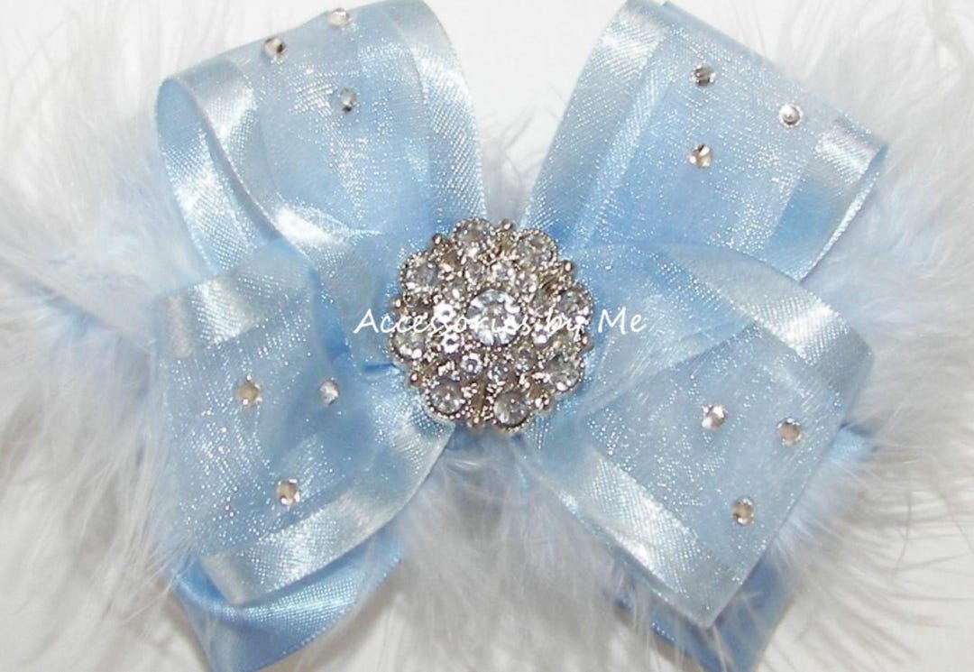 Sparkly Light Blue Bow, Blue Marabou Bow Clip, Light Blue Organza ...