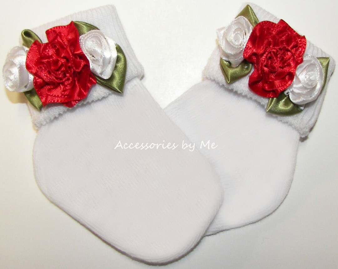 Get a Quick Ship! Frilly Red White Rose Trim Socks, Flower Girls ...