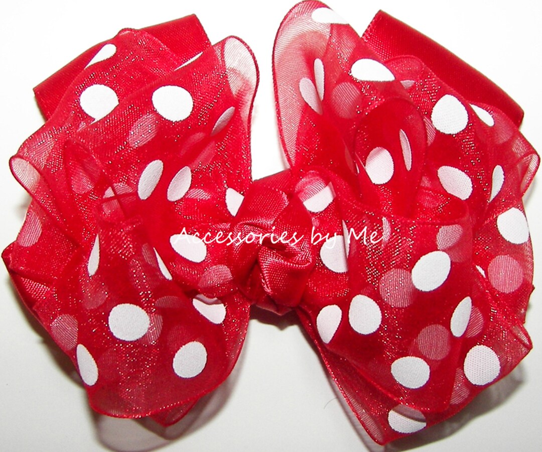 Red Polka Dot Hair Bow Minnie Mouse Red Clip Red White Polka - Etsy