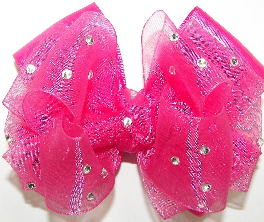 Glitzy Hot Pink Bow, Pageant Hot Pink Hair Clip, Embellished Hot Pink ...