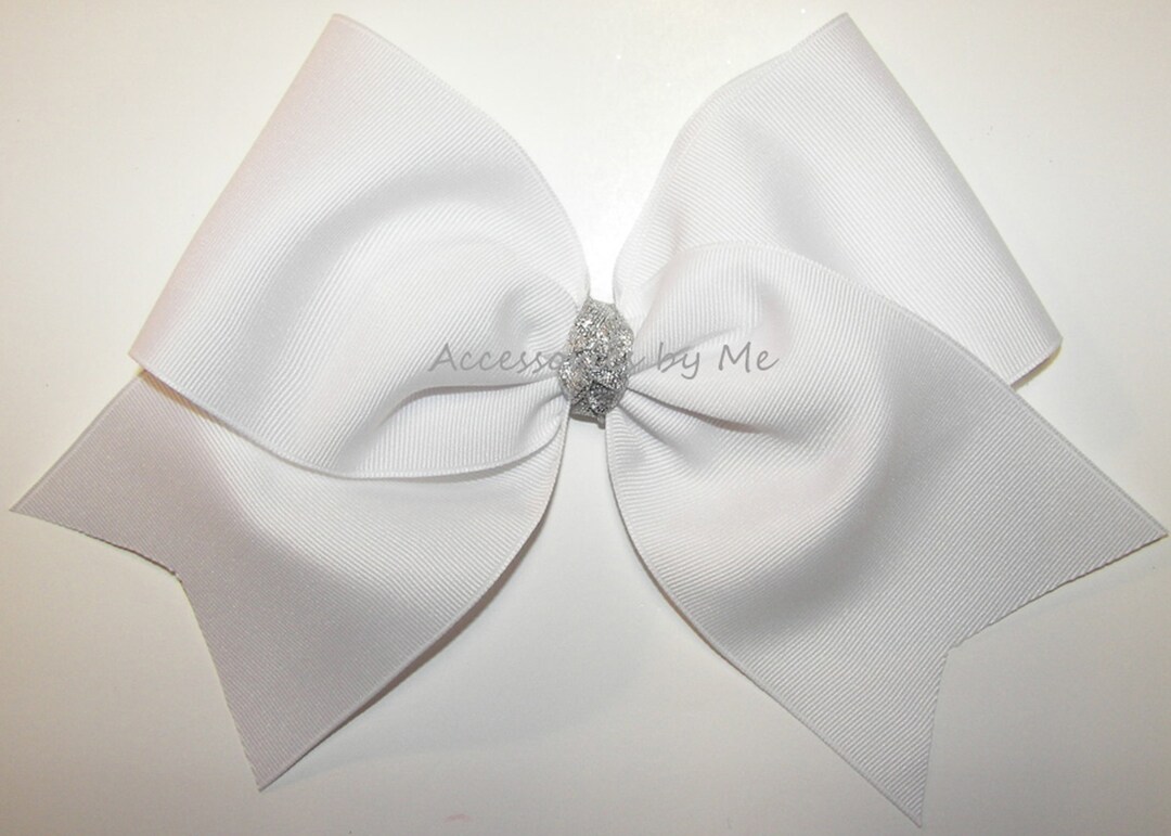 White Cheer Bow, White Big Cheer Bow, Solid White Grosgrain Ribbon ...