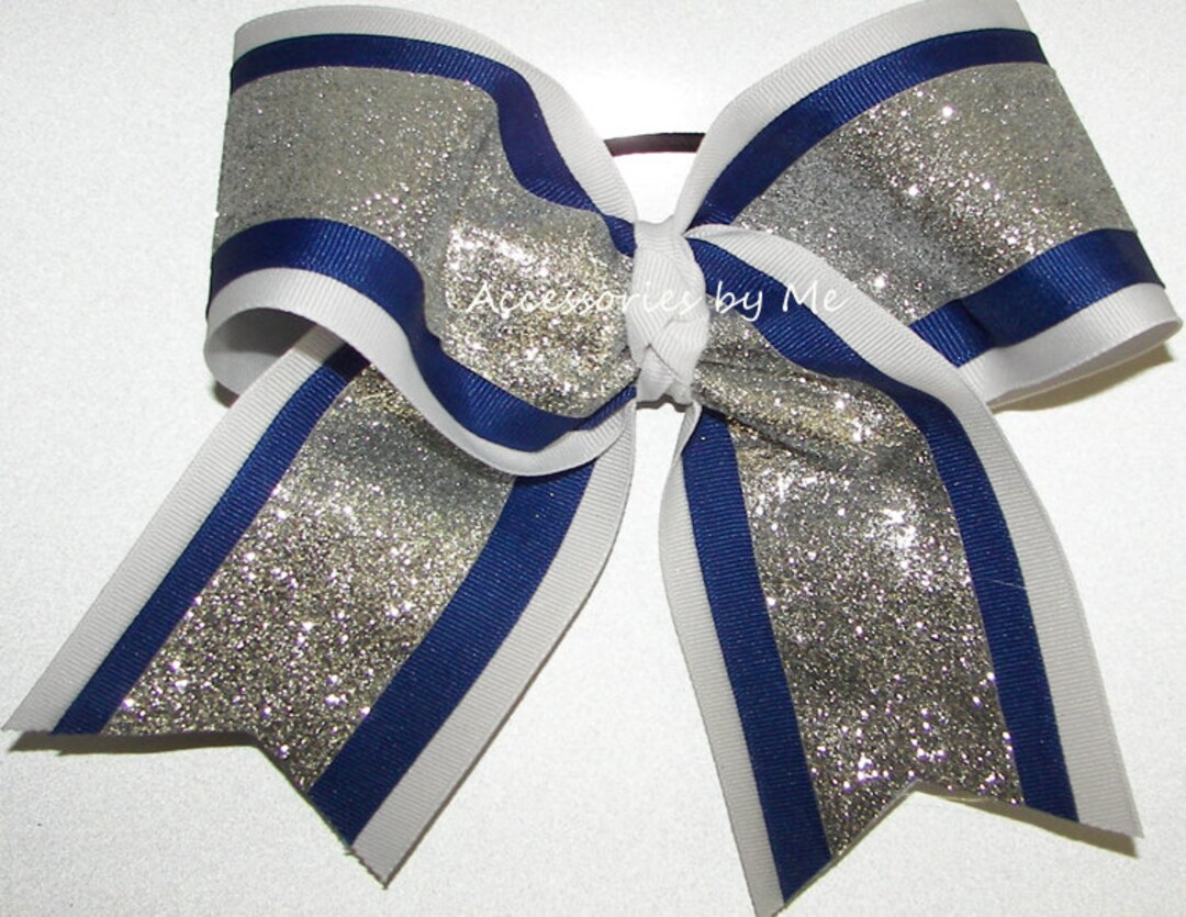 Big Cheer Bow, Sparkly Royal Blue Cheer Bow, Silver White Royal Blue ...