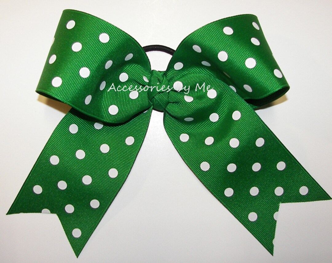 Green Cheer Bow, Green White Polka Dots Cheer Bow, Emerald Green Polka ...