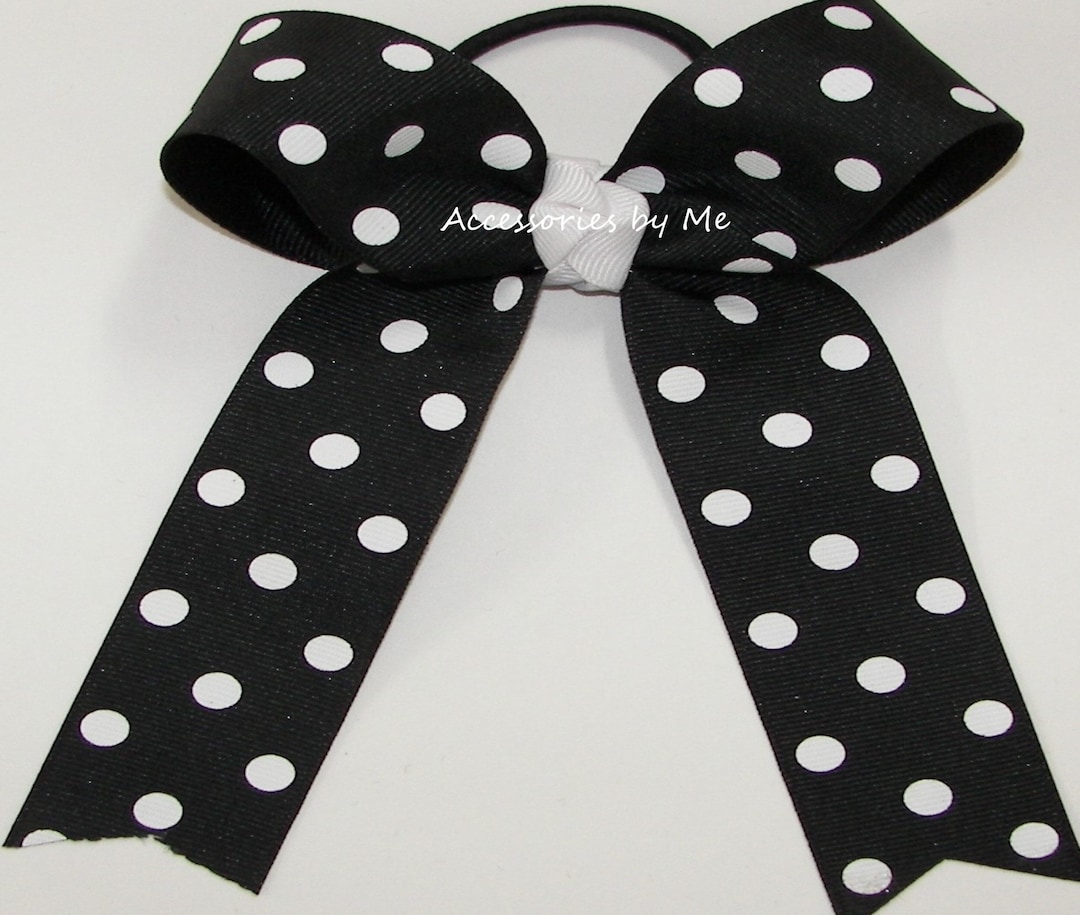 Black Cheer Bow, Black Polka Dot Hair Ribbon, Cheerleader Polka Dots ...