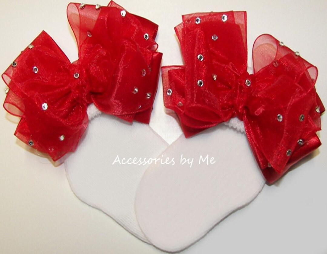 Glitz Pageant Socks, Glitzy Red Organza Bow Socks, Glitzy Red Organza ...