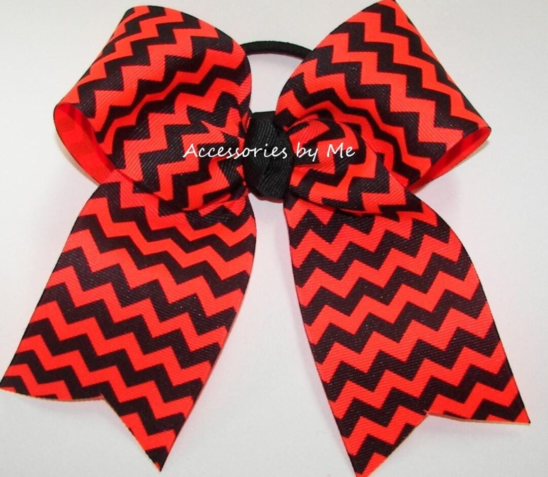 Bulk Cheer Bow, Chevron Cheer Bow, Chevron Neon Orange Black Bow, Black ...