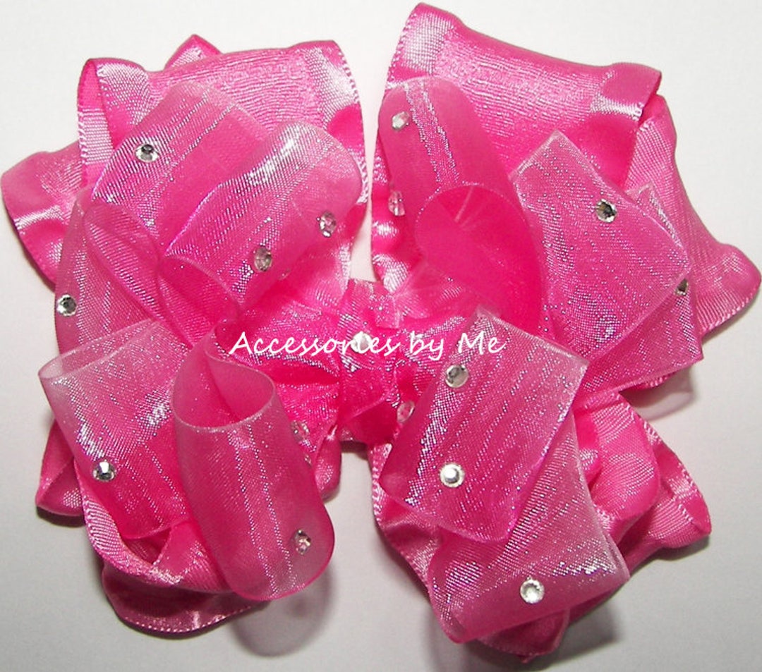 Girls Glitzy Hot Pink Ombre Ruffle Hair Bow, Pageant Clips, Simply ...