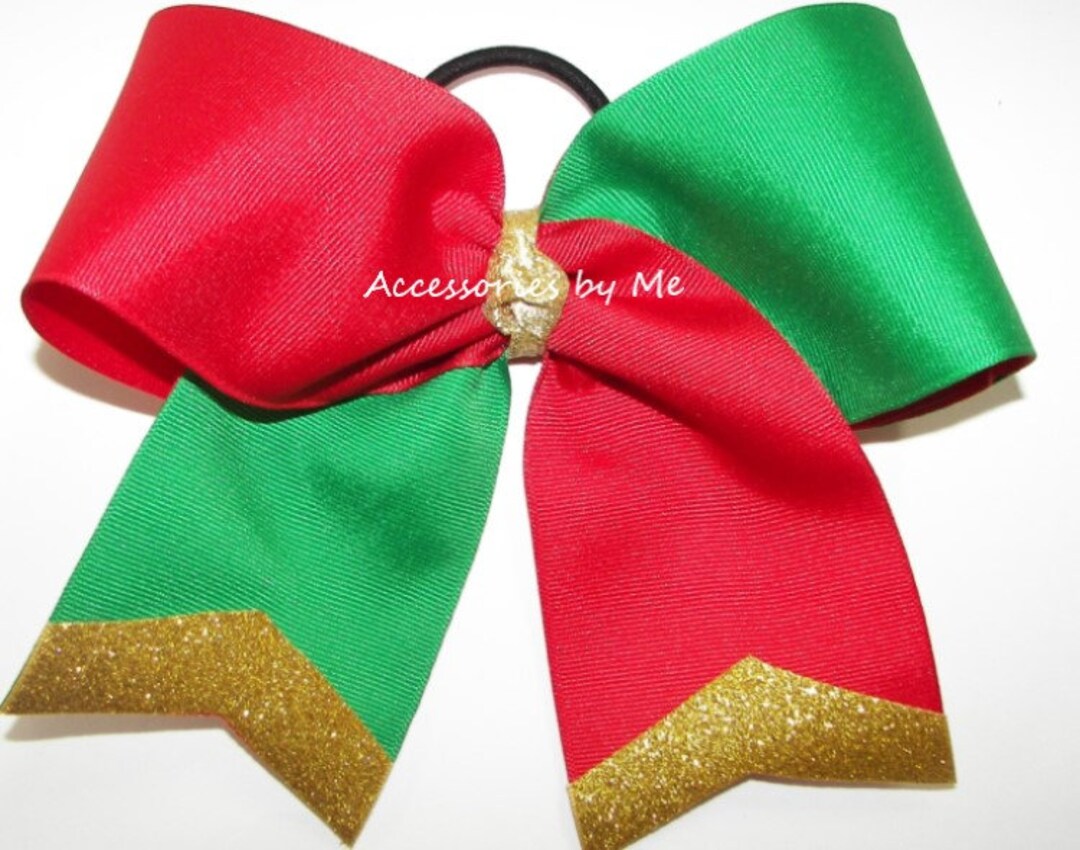 Christmas Cheer Bow, Green Red Gold Cheer Bow, Sparkly Red Green Gold ...