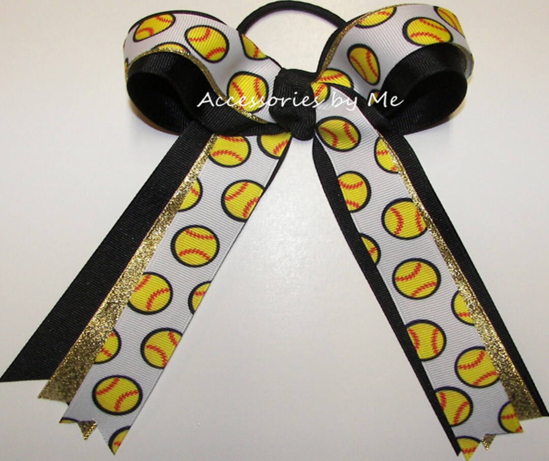 Softball Black Bow, Softball Black Gold Bow, Softball Black Gold ...
