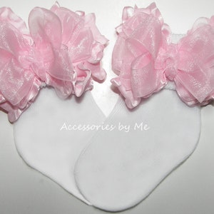 Pink Ruffle Bow Socks, Frilly Pink Bow Socks, Light Pink Organza Ruffle ...