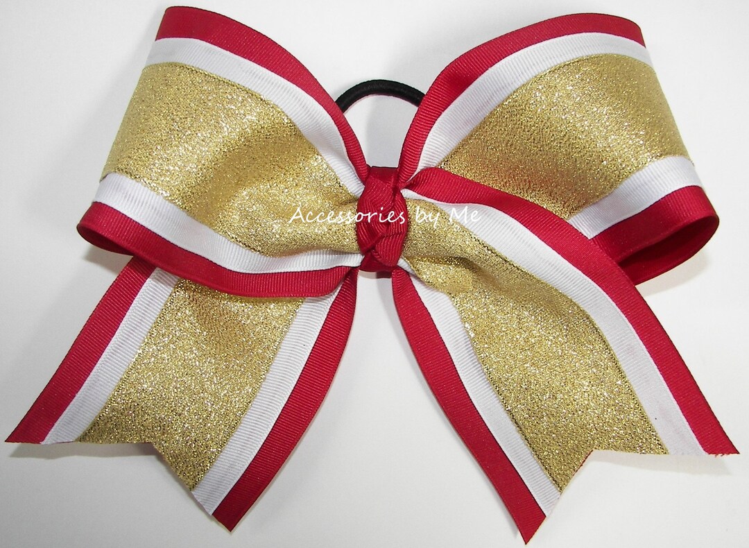 Big Cheer Bow Red Gold Cheer Bow Sparkly Gold White Red - Etsy
