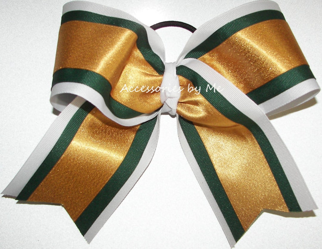 Dazzle Green Gold Cheer Bow, Glitter Green Gold Cheer Bow, Gold White ...