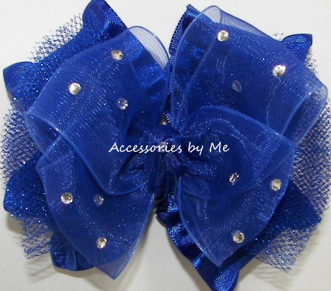 Glitzy Royal Blue Hair Bow, Pageant Blue Tutu Bow Clip, Glitz Royal ...