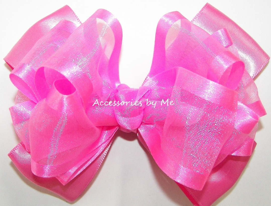 Girls Hot Pink Hair Bow, Hot Pink Hair Clip, Hot Pink Organza Satin Bow ...