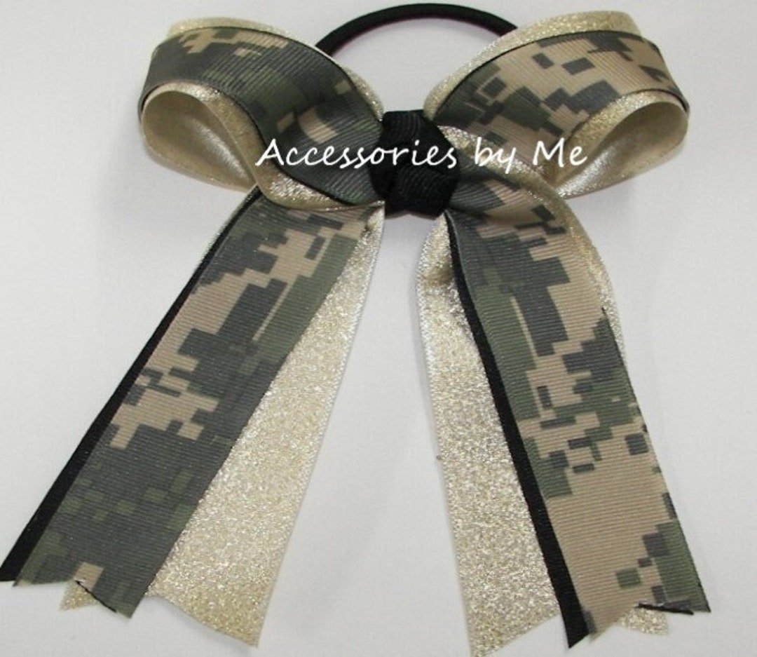 Camouflage Hair Bow, Camouflage Ponytail Bow, Digi Camo Bow, Camo Cheer ...