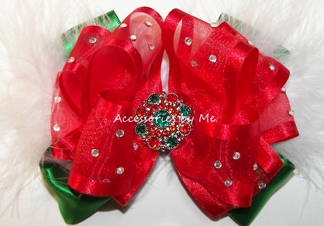 High Glitz Pageant Bow, Glitzy Pageant Red Green Bow, Glitz Red Green ...