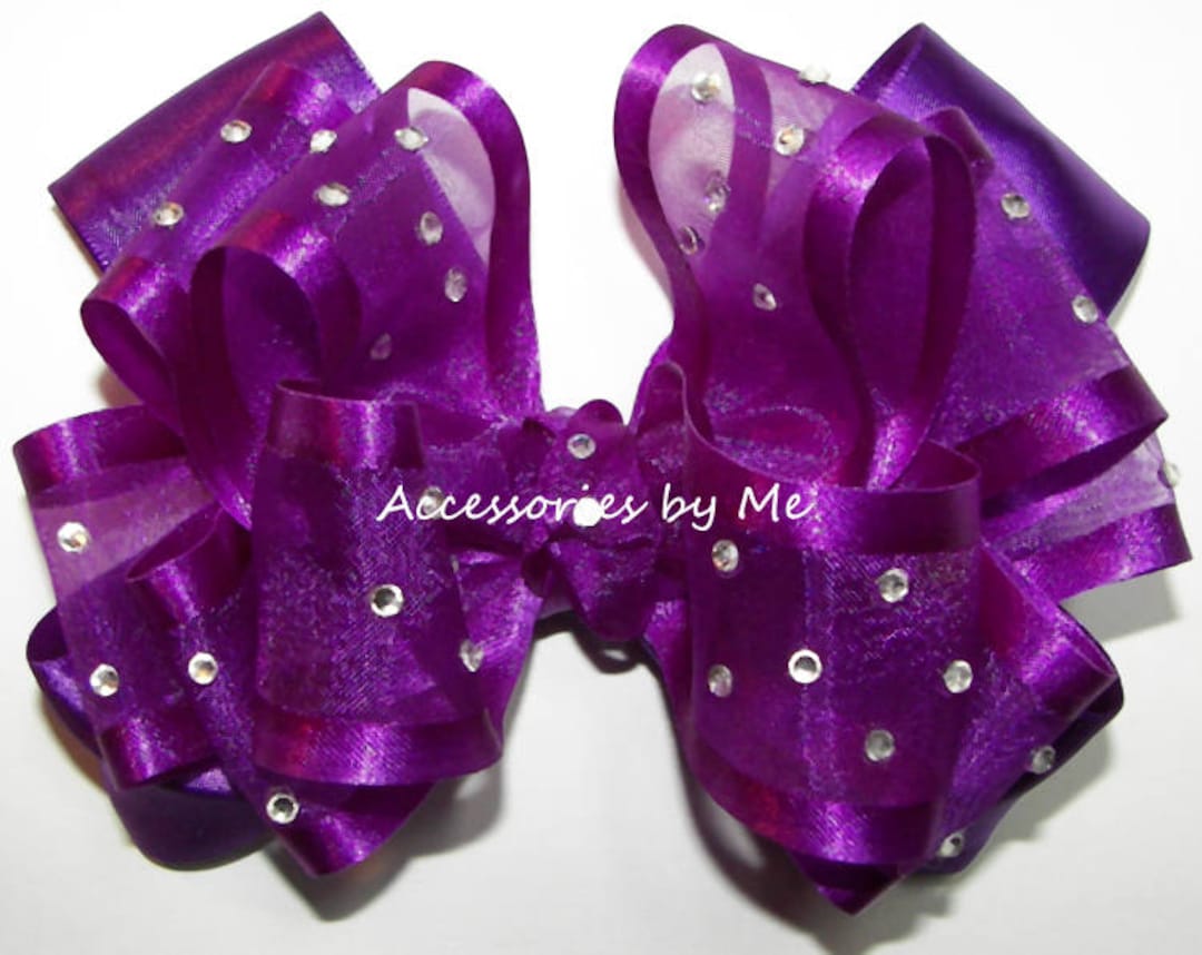Purple Hair Bow, Purple Pageant Bow, Glitz Purple Organza Satin Hair ...