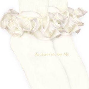 Girls Light Ivory Ruffle Socks, Ivory Ruffle Trim Socks, Pageant Ivory ...