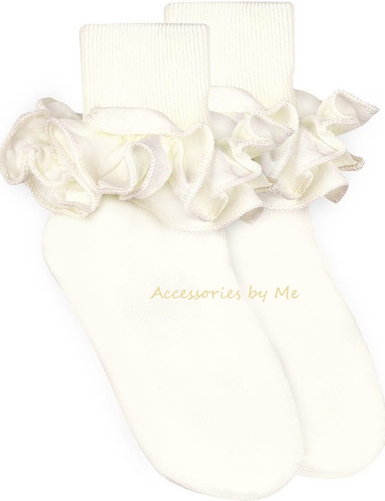 Girls Light Ivory Ruffle Socks, Ivory Ruffle Trim Socks, Pageant Ivory ...
