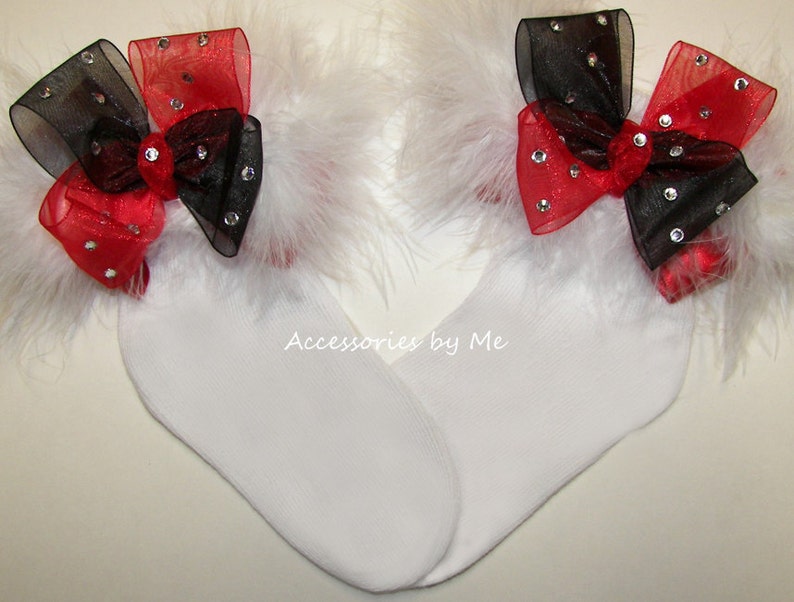 Glitzy Pageant Socks Sparkly Red Black Bow Socks Over the - Etsy