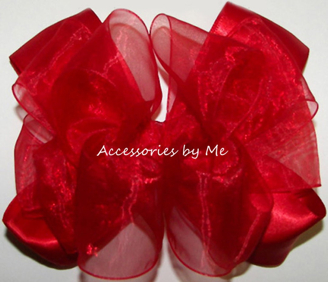 Get a Quick Ship! Pageant Red Organza Satin Hair Bow, Flower Girls ...
