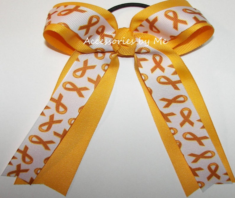 Childhood Cancer Hair Bow, Yellow Gold Awareness Ribbon, Ponytail Bow ...
