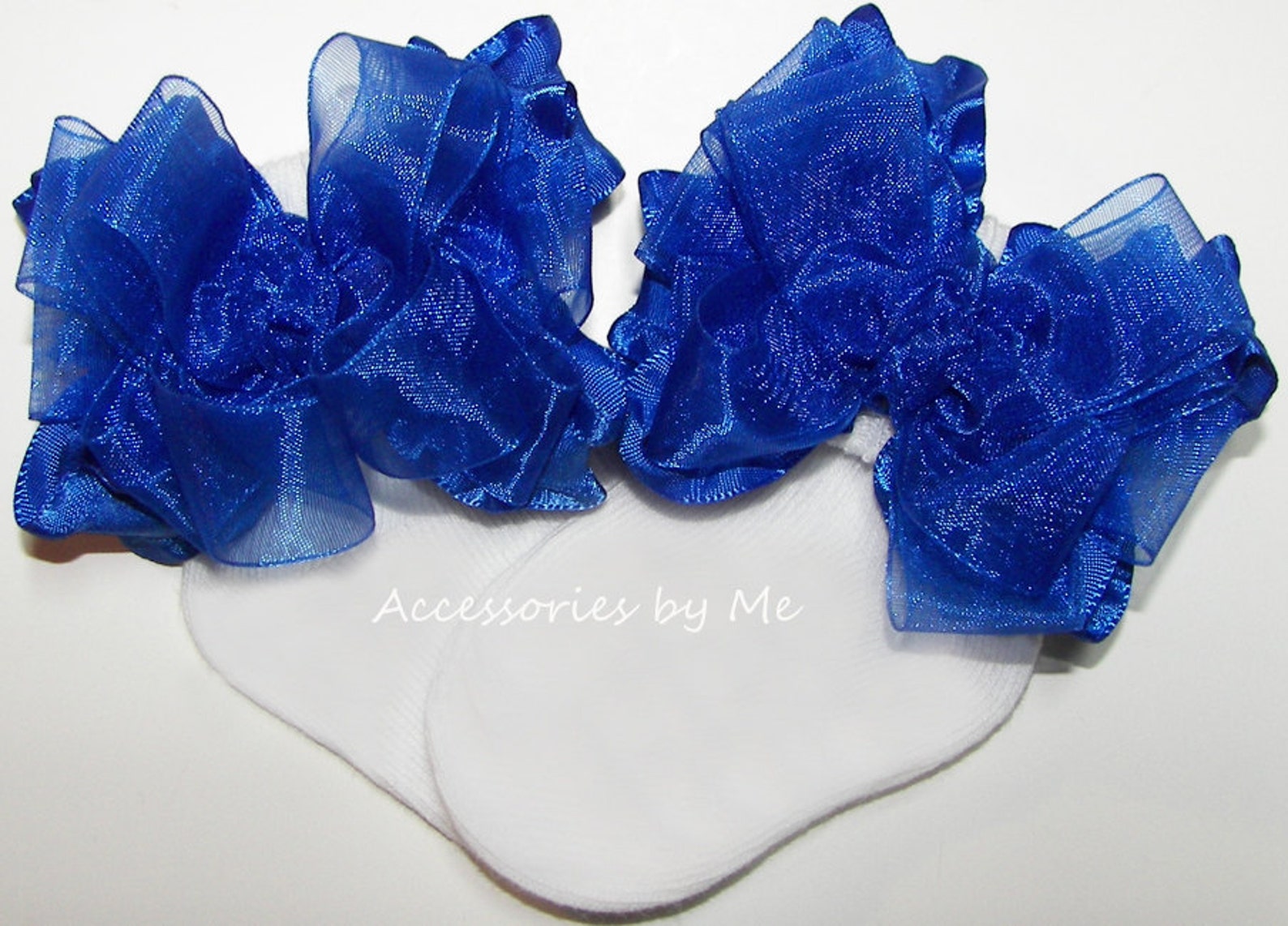 Royal Blue Socks, Blue Ruffle Bow Socks, Royal Blue Organza Ruffle Bow ...