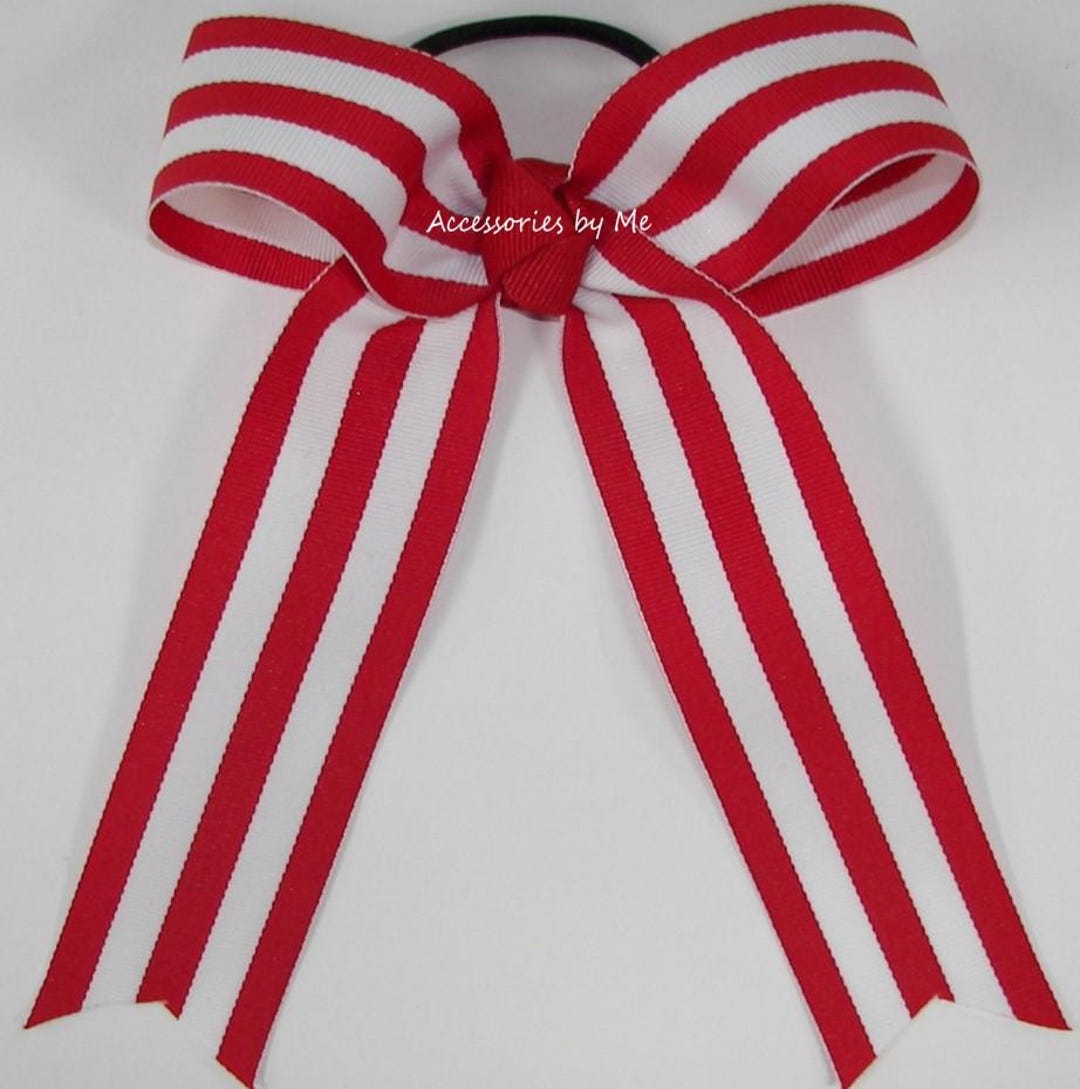 Red Stripe Ribbon Bows, Cheer Bow Candy Stripes, Cheerleader Ponytail ...