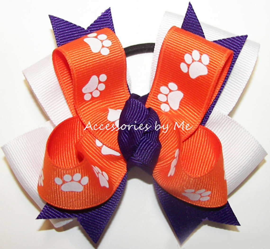 Tigers Cheer Bow Clemson Tigers Bow Paw Print Orange White - Etsy