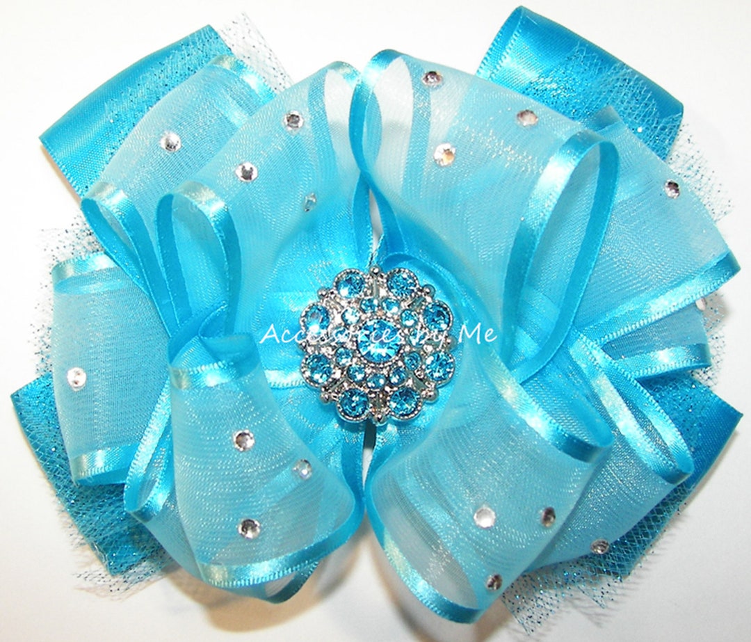 Glitzy Turquoise Bow, Turquoise Tutu Clip, Turquoise Blue Organza Satin ...
