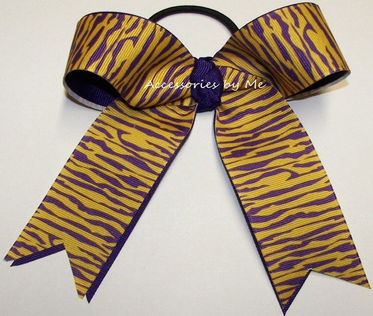 LSU Cheer Bow, Purple Gold Ribbons Bow, Tigers Purple Gold Ponytail ...
