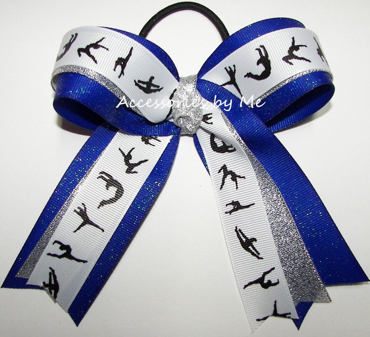 Sparkly Gymnastics Bow Gymnast Blue Silver Bow Glittery - Etsy