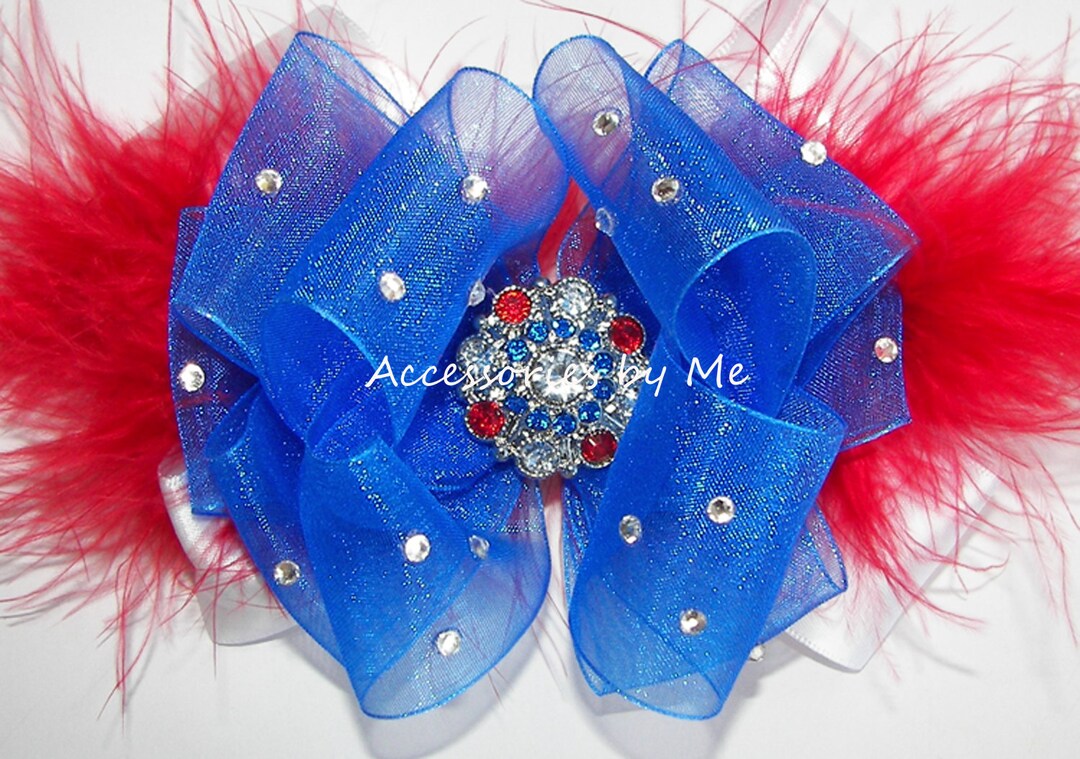 Glitzy Patriotic Hair Bow, Pageant Patriotic Clip, Red White Blue Bow ...