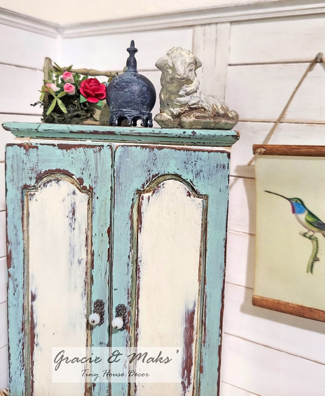 1:12 Miniature Shabby Cottage Core ONE Painted Distressed Garden Orb ...