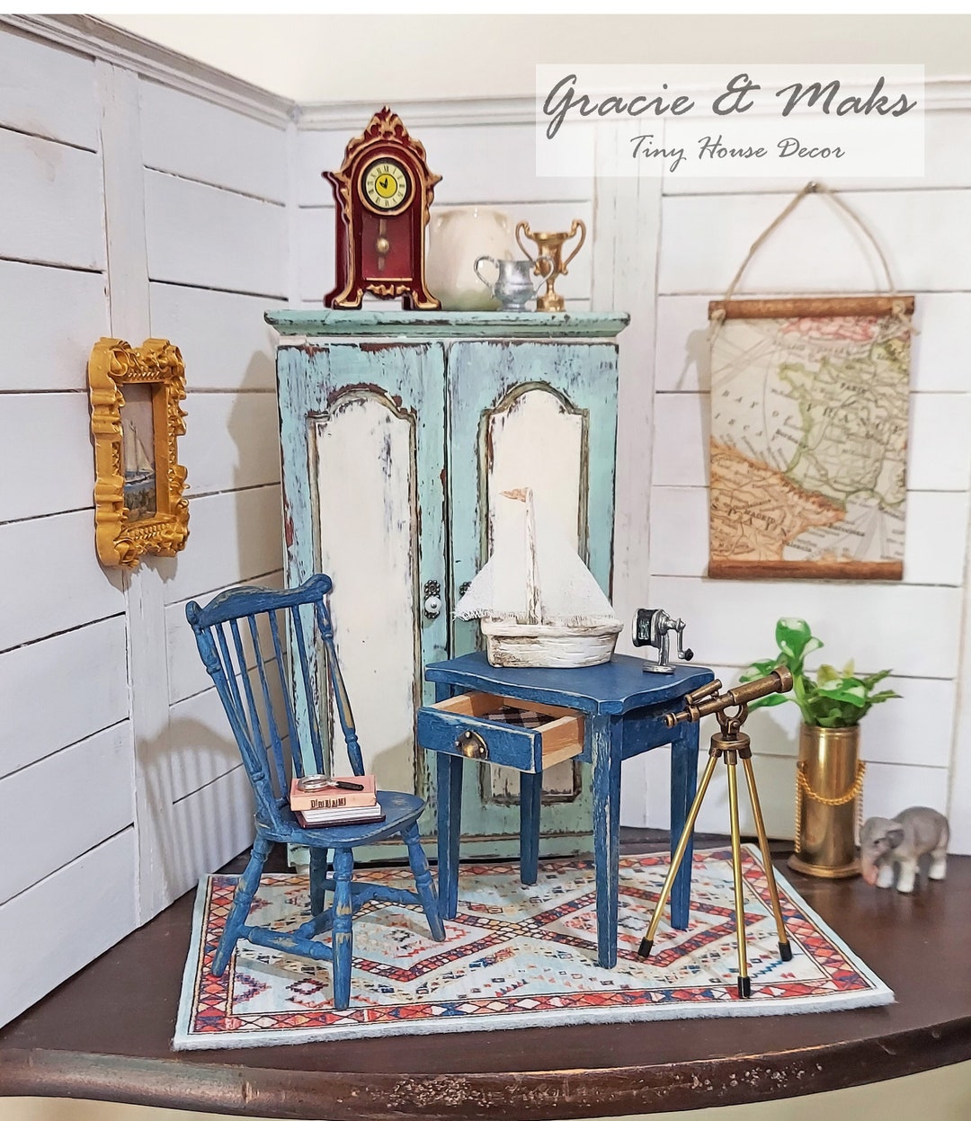 1:12 Miniature - Shabby Navy Blue - Cottage - Distressed - Dollhouse ...