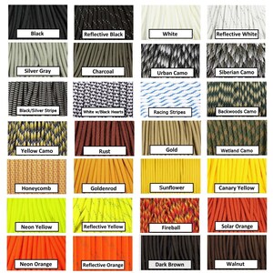 550 Paracord 10', 25', 50', 100' or Sample Pack - 100+ Colors to Choose ...