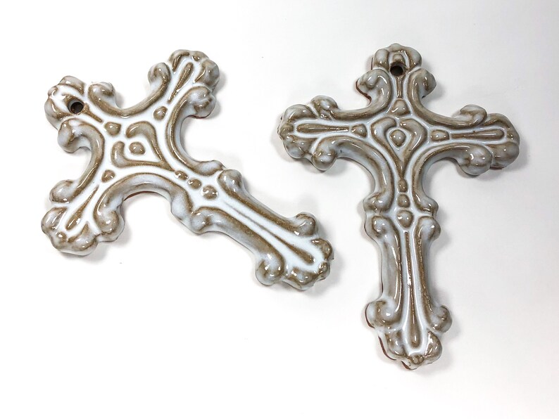 Little Stoneware Cross: White and Brown Ceramic Christian Ornament - Etsy