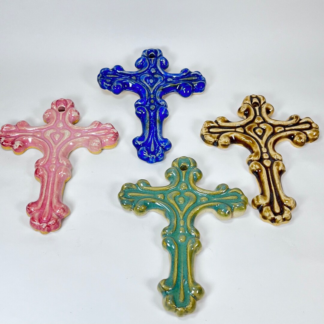 Two Small Crosses: Ceramic Ornaments or Wall Hangings With Surprise ...