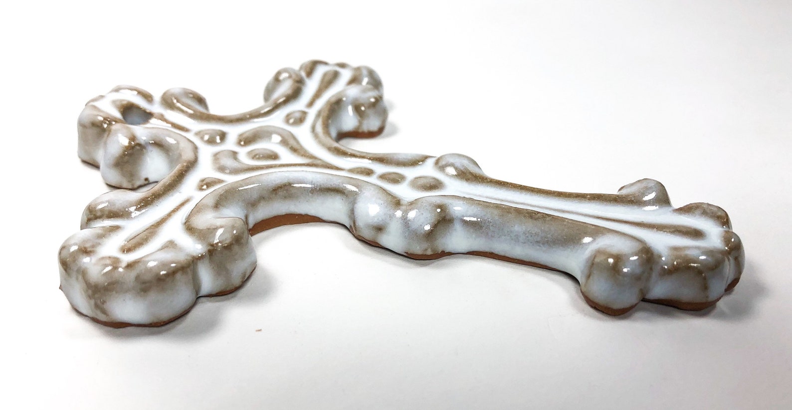 Little Stoneware Cross: White and Brown Ceramic Christian Ornament - Etsy